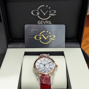 Gevril | Accessories | Gv2 Gevril Diamond Ladies Watch Red Leather Band ...